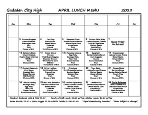 April LUNCH Menu – Gadsden High School