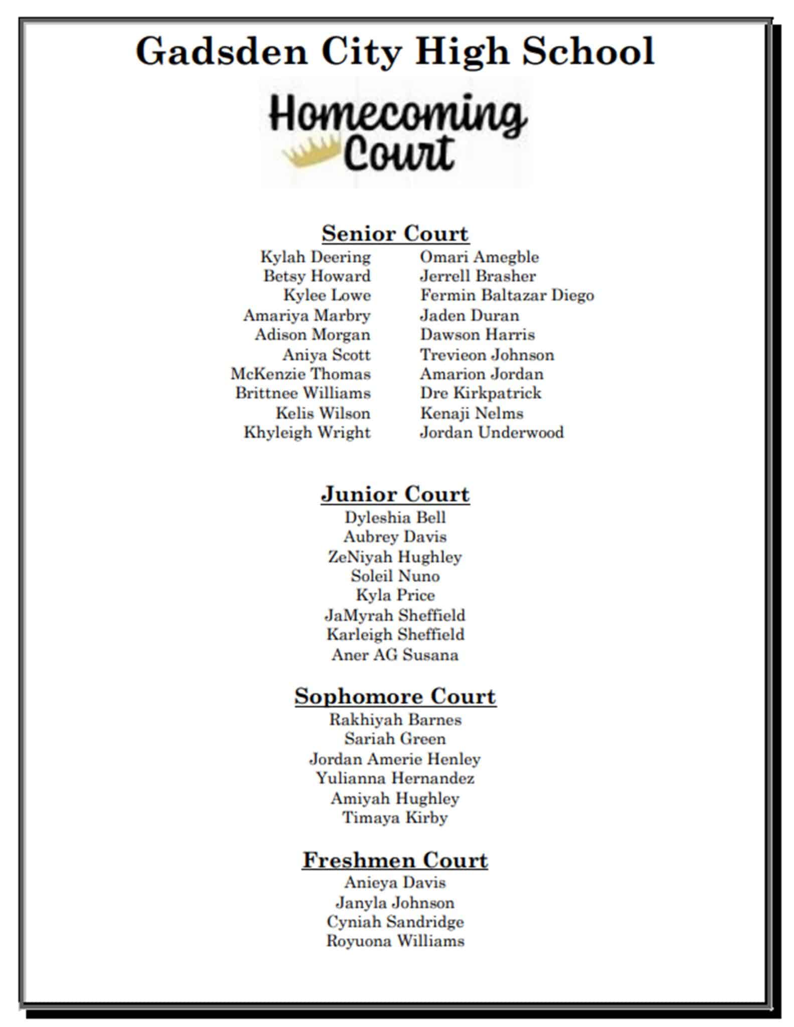 2023 Homecoming Court – Gadsden High School