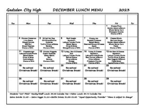 December LUNCH Menu – Gadsden High School