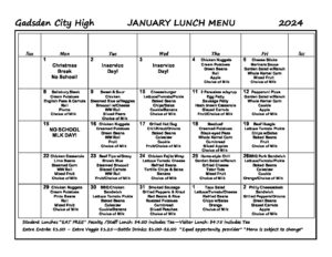 January LUNCH Menu – Gadsden High School