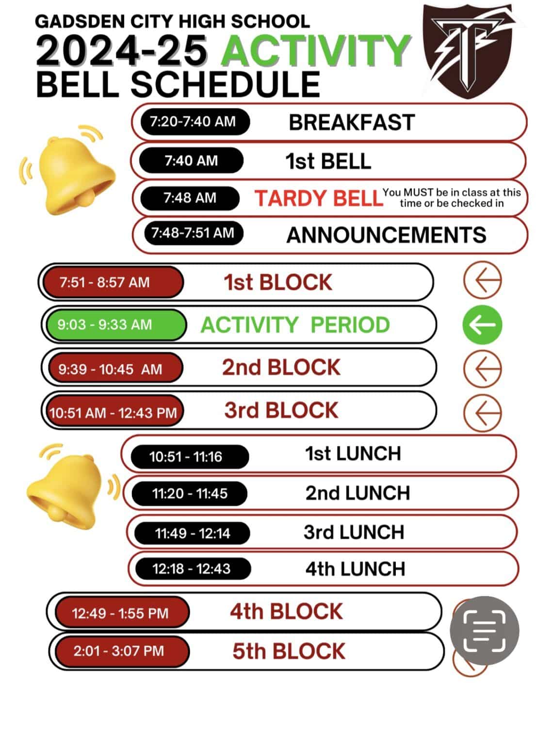 2024-2025 Bell Schedule – Gadsden High School